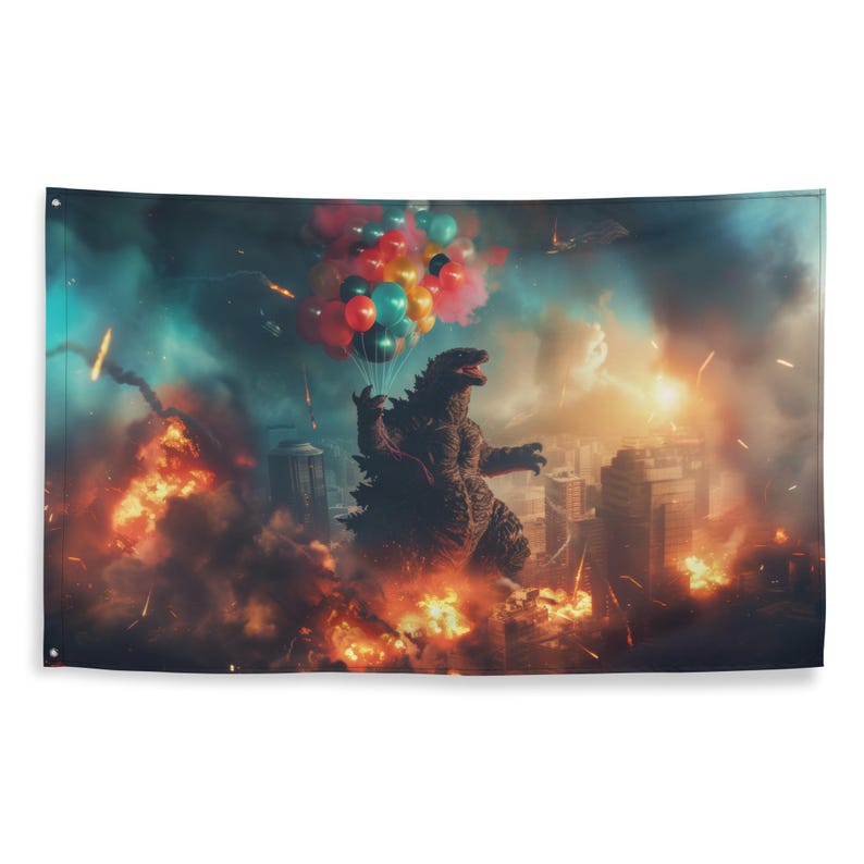 Godzilla Balloon Rampage Flag Monster City Destroyer Design Funny ...