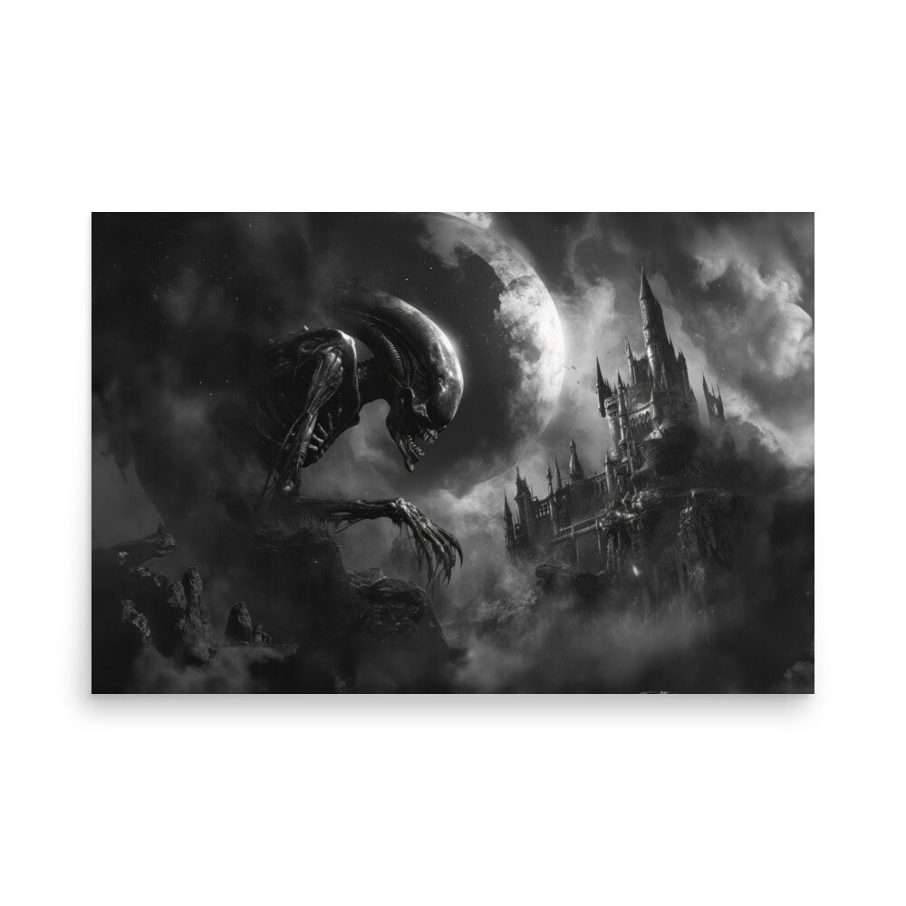 Gothic Xenomorph Art Print, Alien Castle Siege Scene, Sci-fi Horror ...