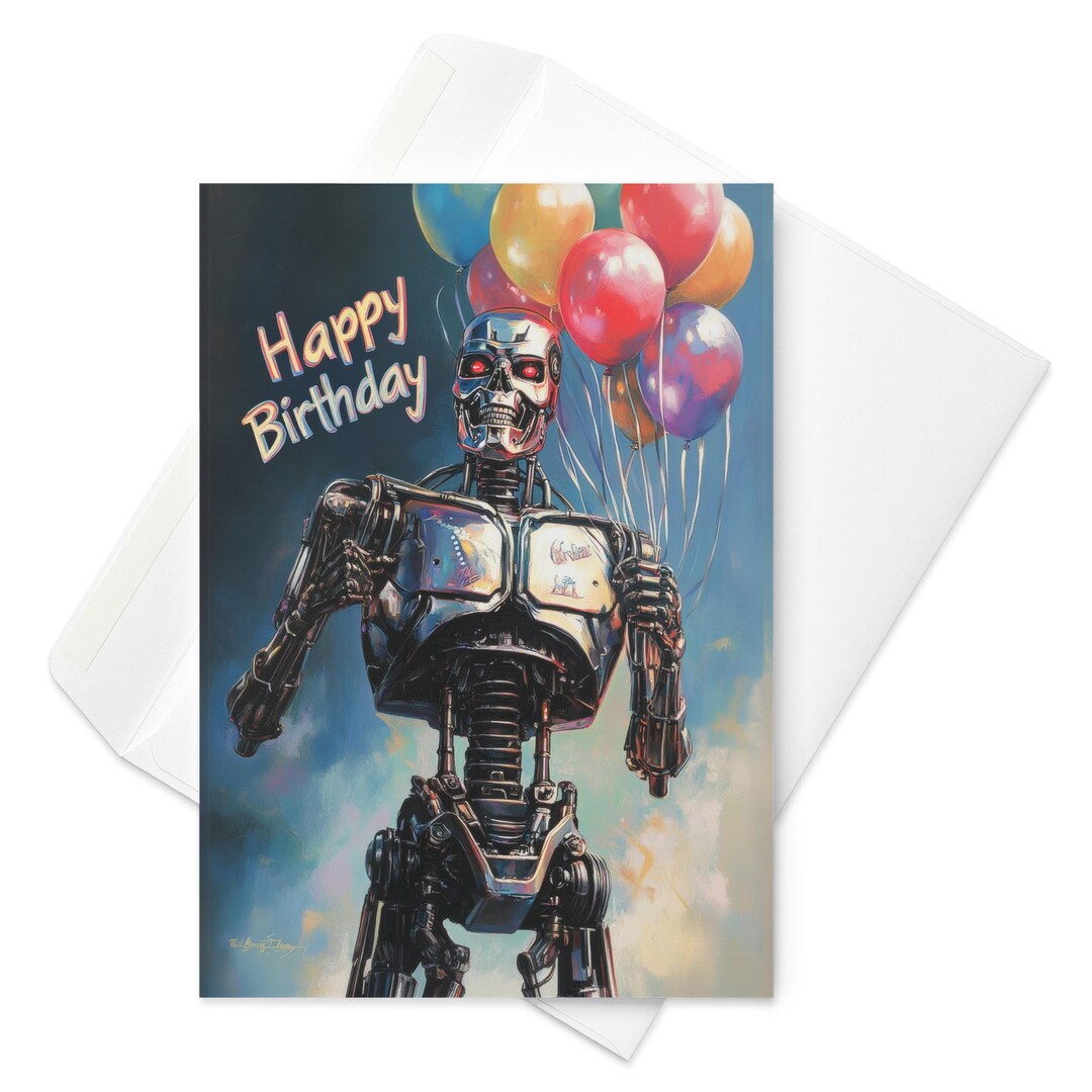 Terminator Birthday Card | Robot With Balloons | Funny Sci-fi ...