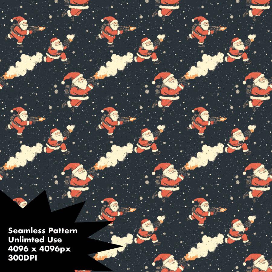 Flaming Festivities - Cartoon Santa With Flamethrower Seamless Pattern ...