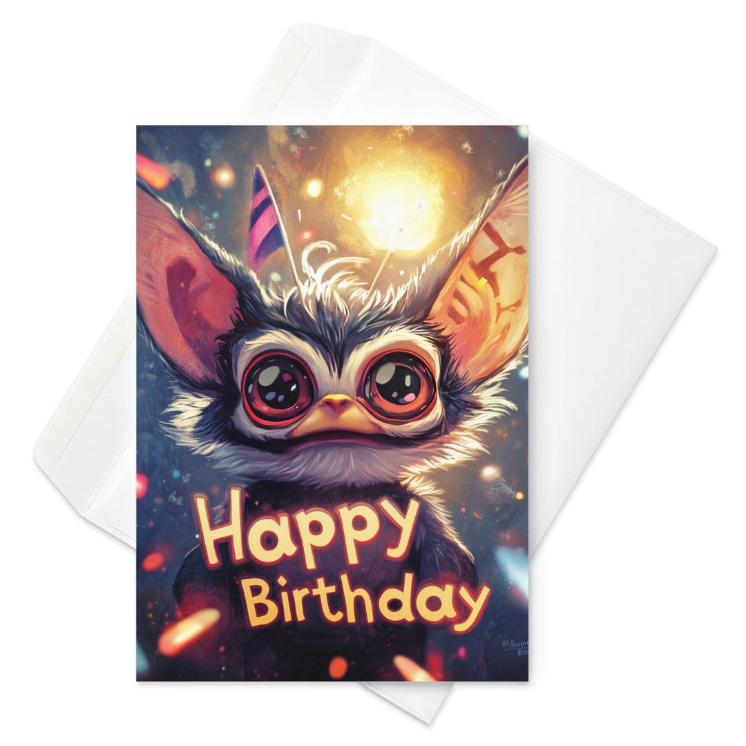 Gizmo-inspired Birthday Card Gremlins Fan Art, Cool Text, Fun Greeting ...
