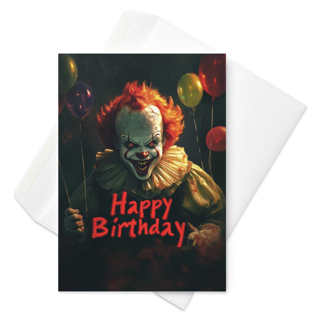 Twisted Clown Birthday Card - Creepy Horror Theme | Gothic Balloon ...