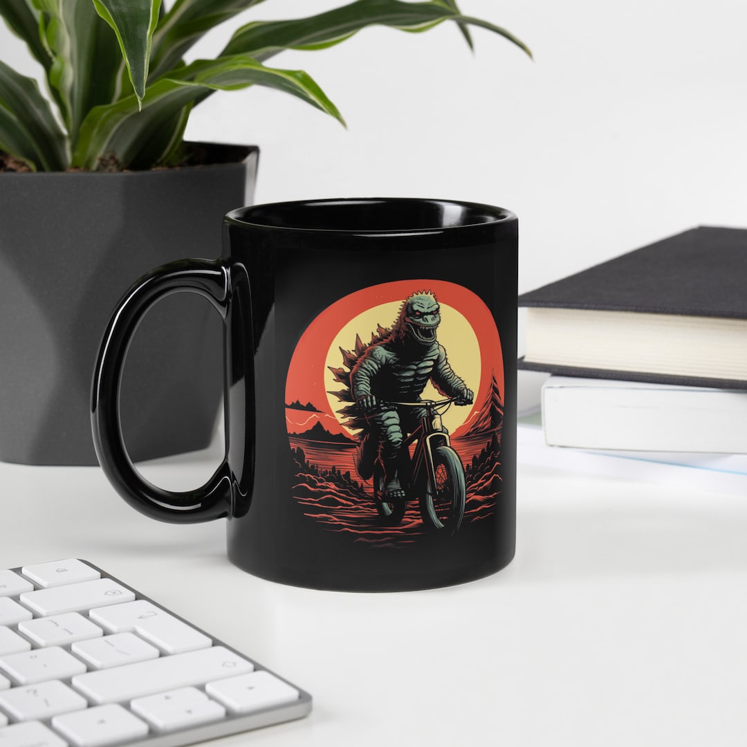 Funny Godzilla Bike Mug Unique Cartoon Cycling Coffee Cup - Etsy
