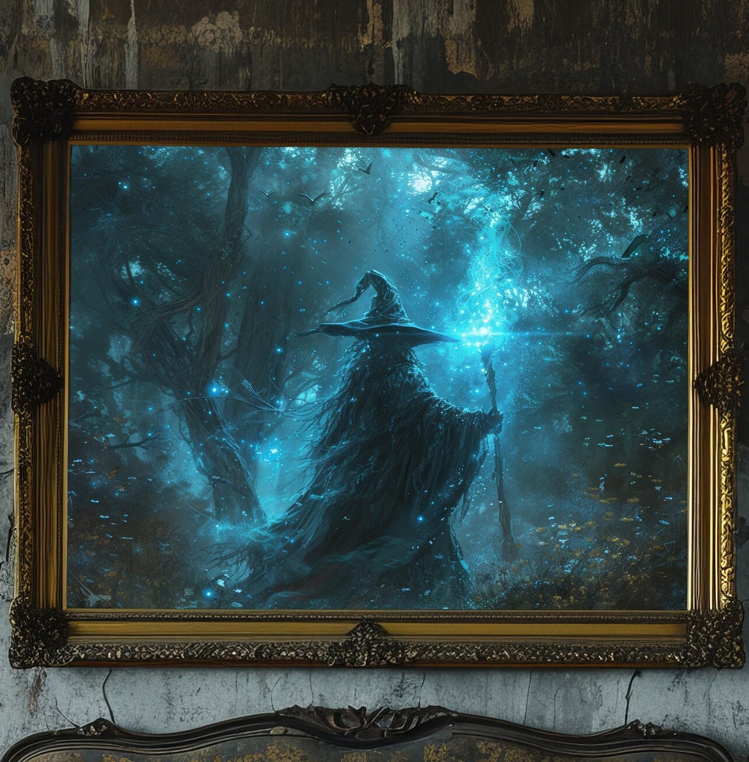 Wizard Art Print, Fantasy, Creepy Forest Scene, Enigmatic Sorcerer ...