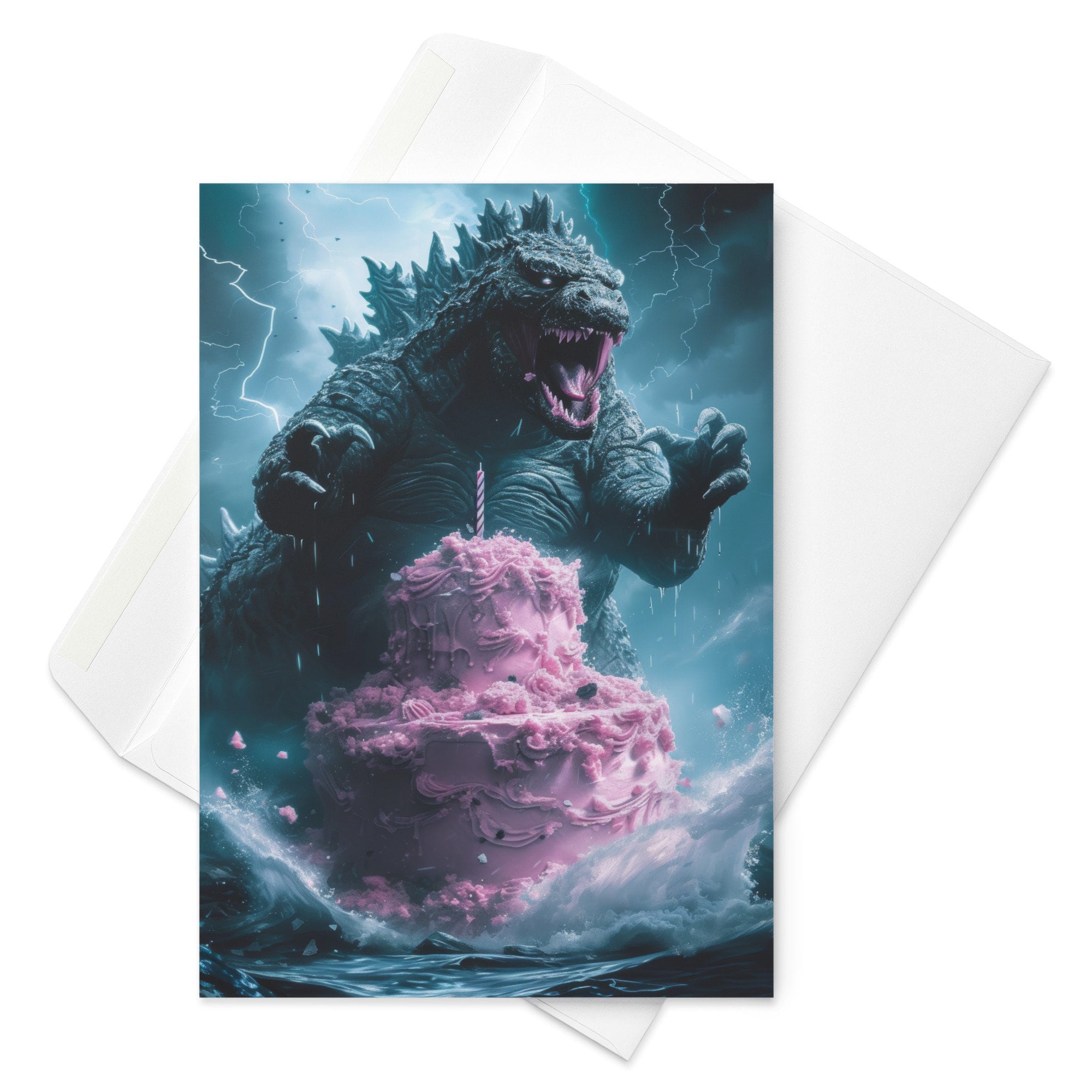 Godzilla Birthday Bash - Monster Roar Cake Celebration Card, Epic Party ...