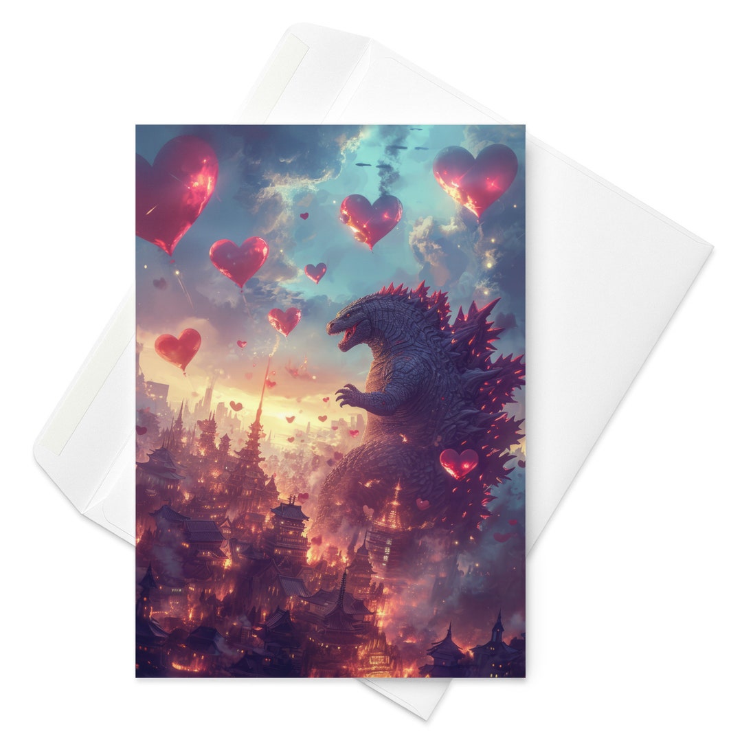 Monster Love Mayhem - Godzilla Heart City Valentine's Day Card - Etsy UK