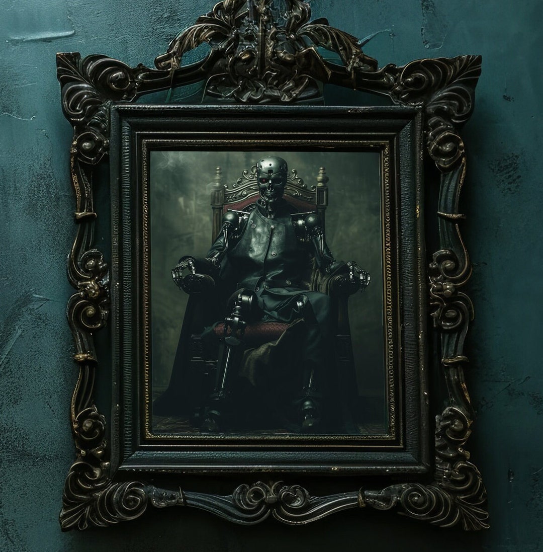 Killer Robot Throne Portrait, Dark Sci-fi Sovereign, Machine Monarch ...