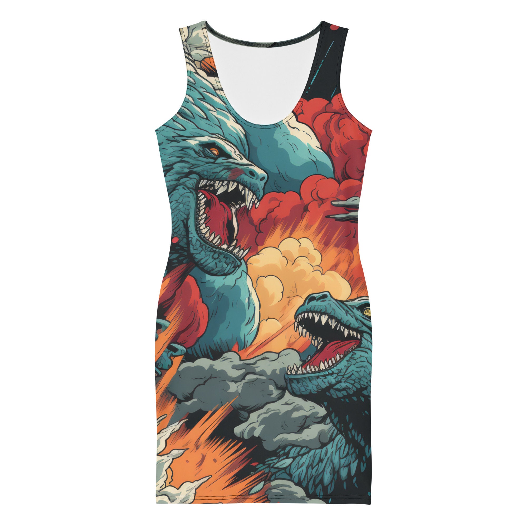 Godzilla Printed Fitted Dress Bold & Fabulous Designer Statement Piece ...