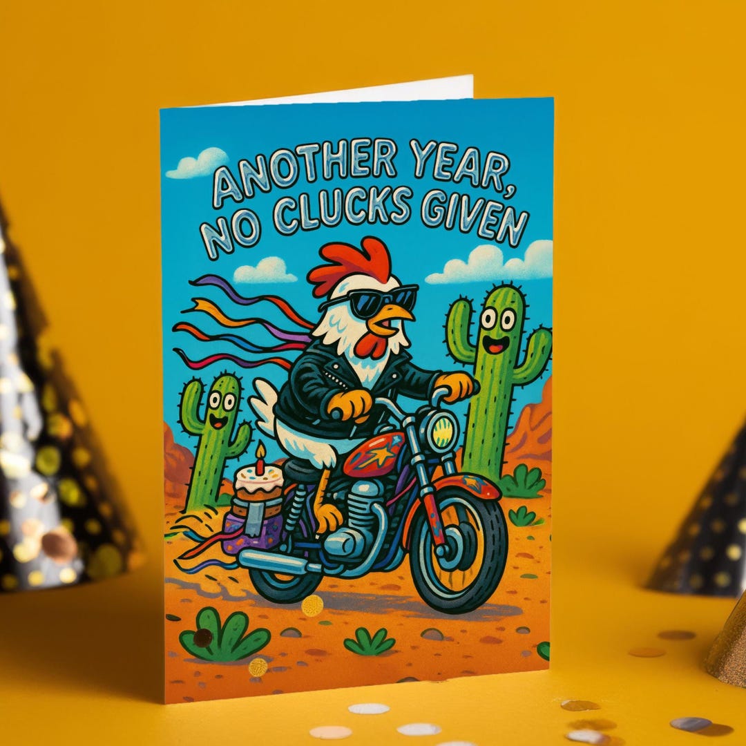 No Clucks Given – Funny Chicken Biker Birthday Card, Parody Humor ...