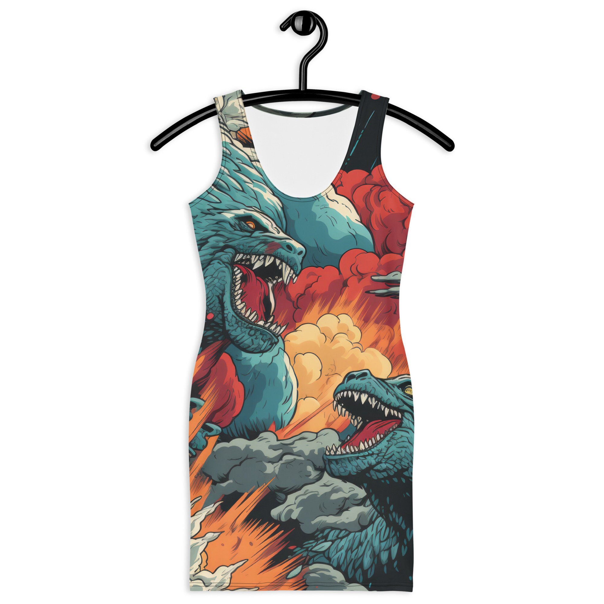Godzilla Printed Fitted Dress Bold & Fabulous Designer Statement Piece ...