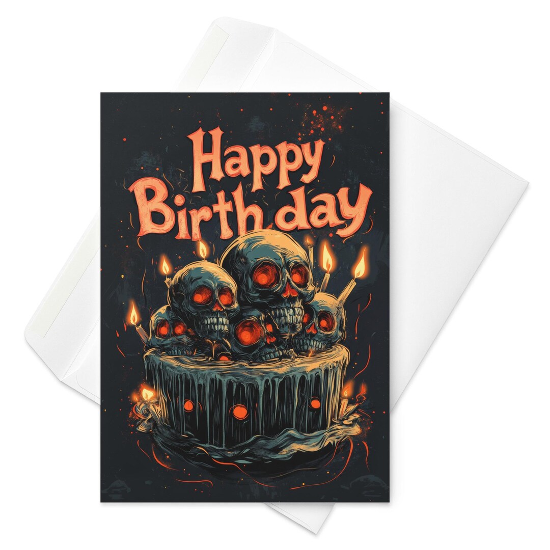 Skull-filled Birthday Cake Card - Gothic Horror Design | Dark & Cool ...