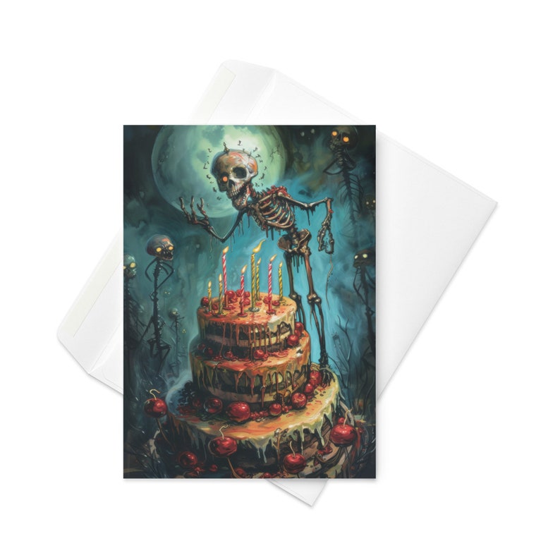 Skeletal Surprise Gothic Birthday Card, Skeleton Man on Cake, Unique ...