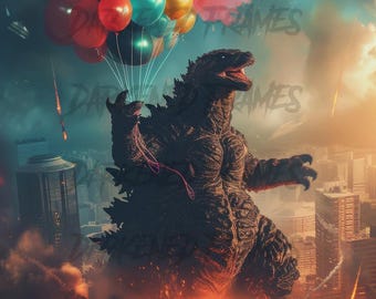 Godzilla's Balloon Bash Digital Art - Fun Monster Download for Parties ...