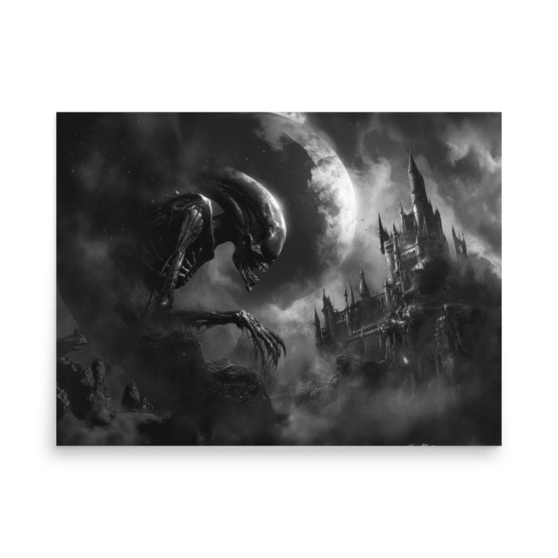 Gothic Xenomorph Art Print, Alien Castle Siege Scene, Sci-fi Horror ...