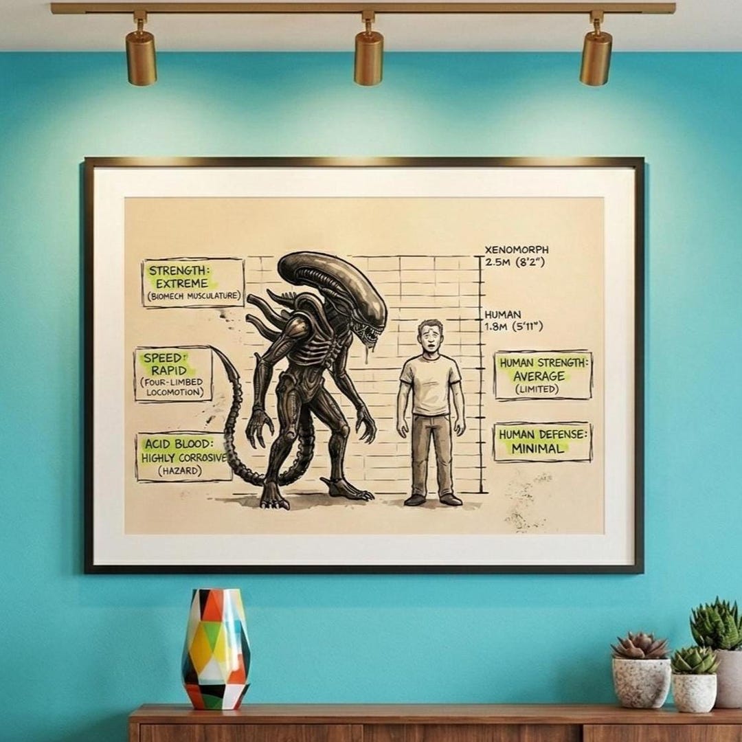 Xenomorph Vs Human Comparison Chart Funny Sci-fi Horror Art Print Alien ...