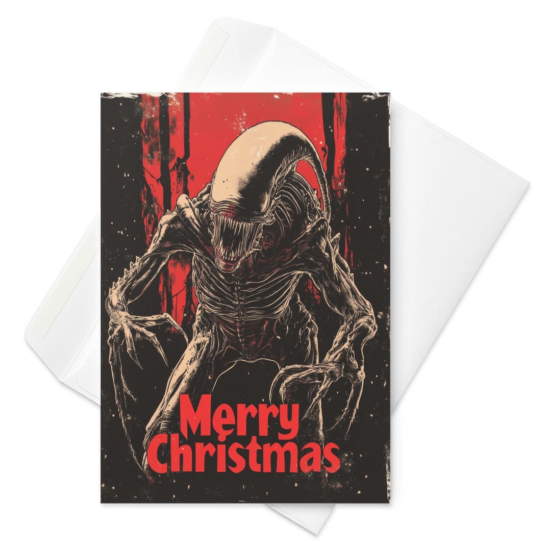 Xenomorph Xmas: Gothic Christmas Card, Alien Horror Art, Dark Sci-fi ...