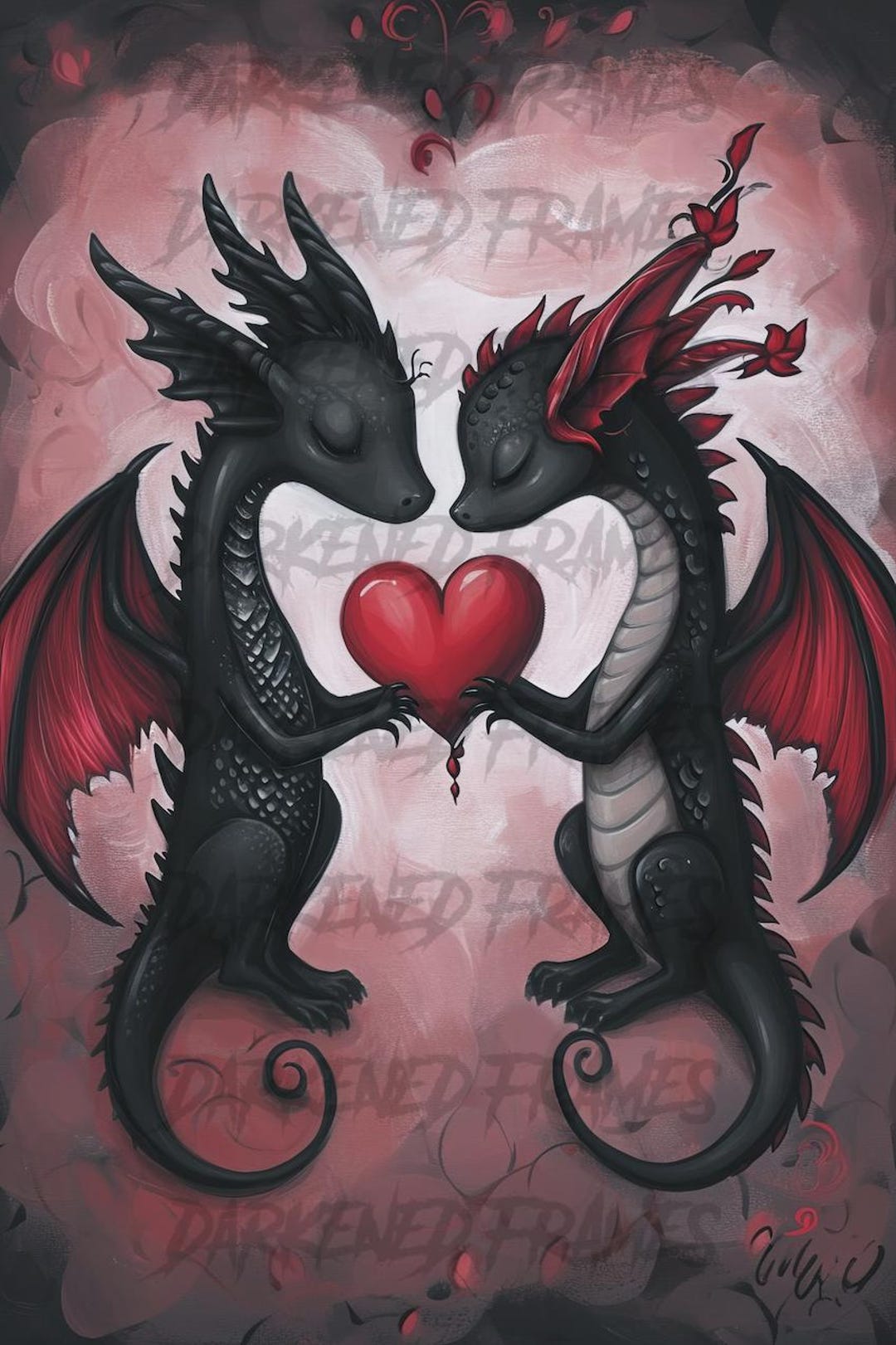 Gothic Dragons in Love Digital Download - Mythical Romance Art, Gothic ...