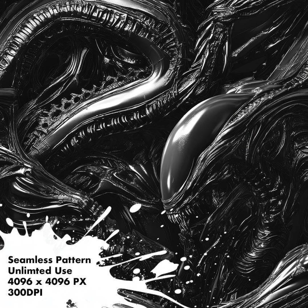 Xenomorph Seamless Pattern – Alien Sci-fi Digital Design, Futuristic ...