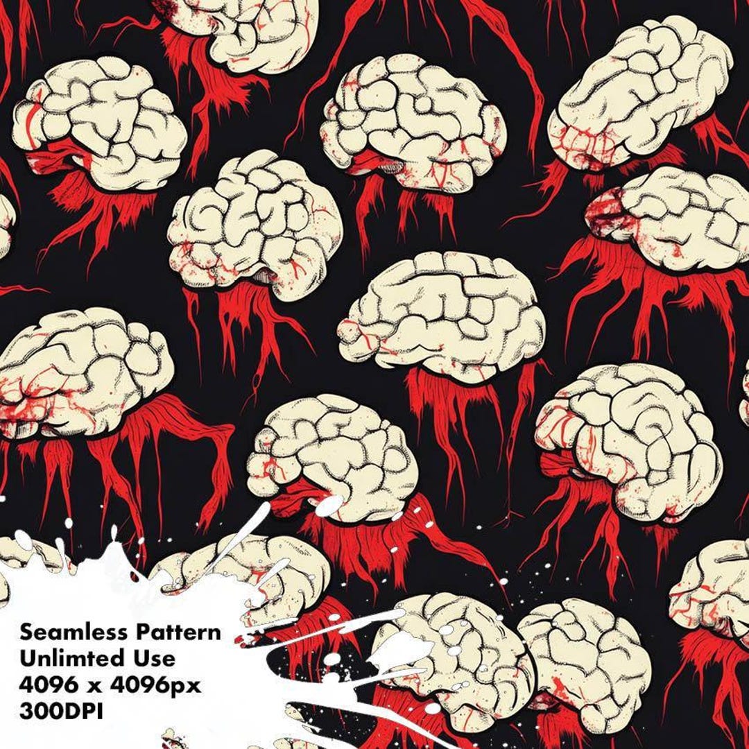 Zombie Brains Seamless Pattern - Cartoon Bloody Horror Design, Spooky ...