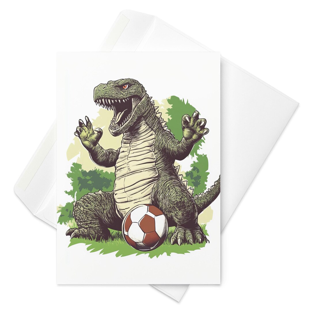 Cartoon Godzilla Touchdown Birthday Card Football Fun, Kids Party ...