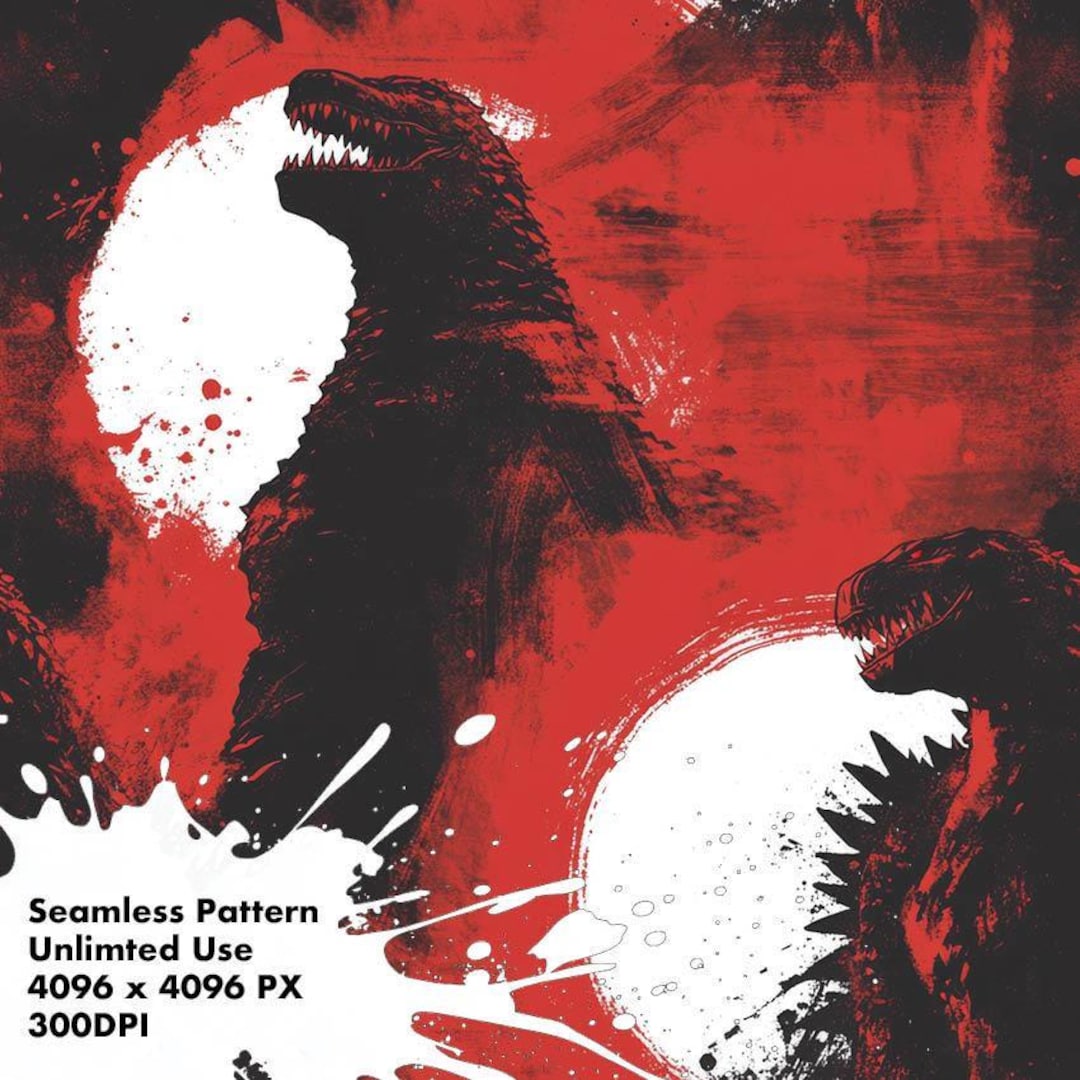 Godzilla Seamless Digital Pattern - Japanese Kaiju Design, Sunset ...
