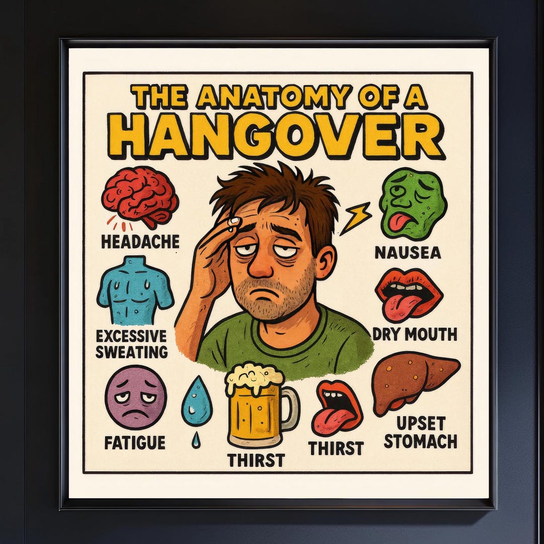 Hangover Breakdown – Funny Anatomy of a Hangover Art Print | Boozy Wall ...