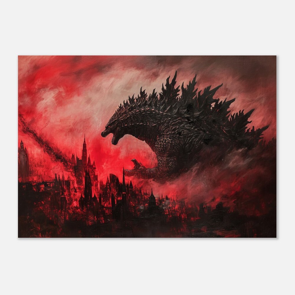 Rampage Red: Godzilla's Fury Hand-painted City Destruction Art Print ...