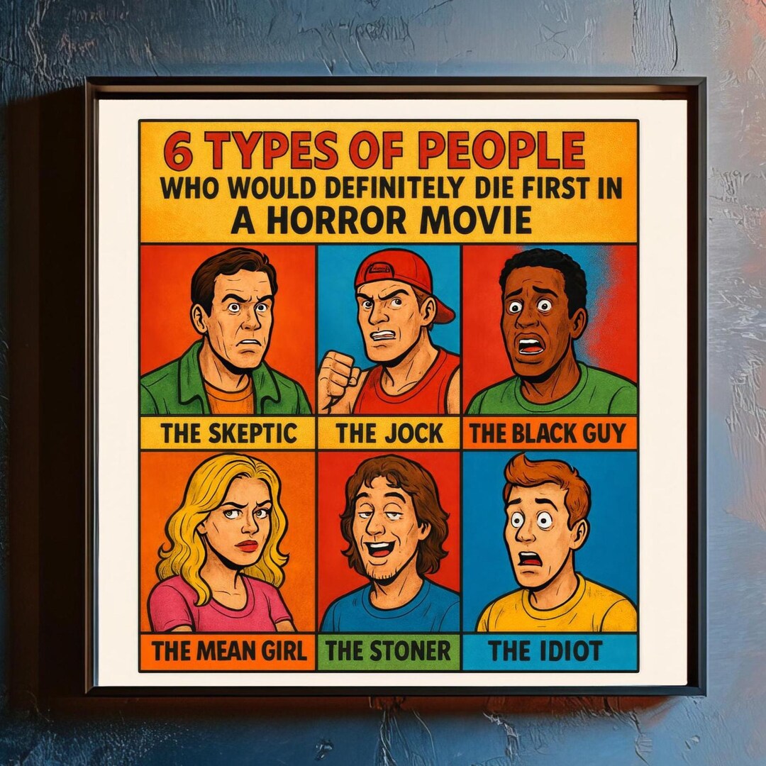 First to Die Club - Horror Stereotypes Art Print, Slasher Movie Tropes ...