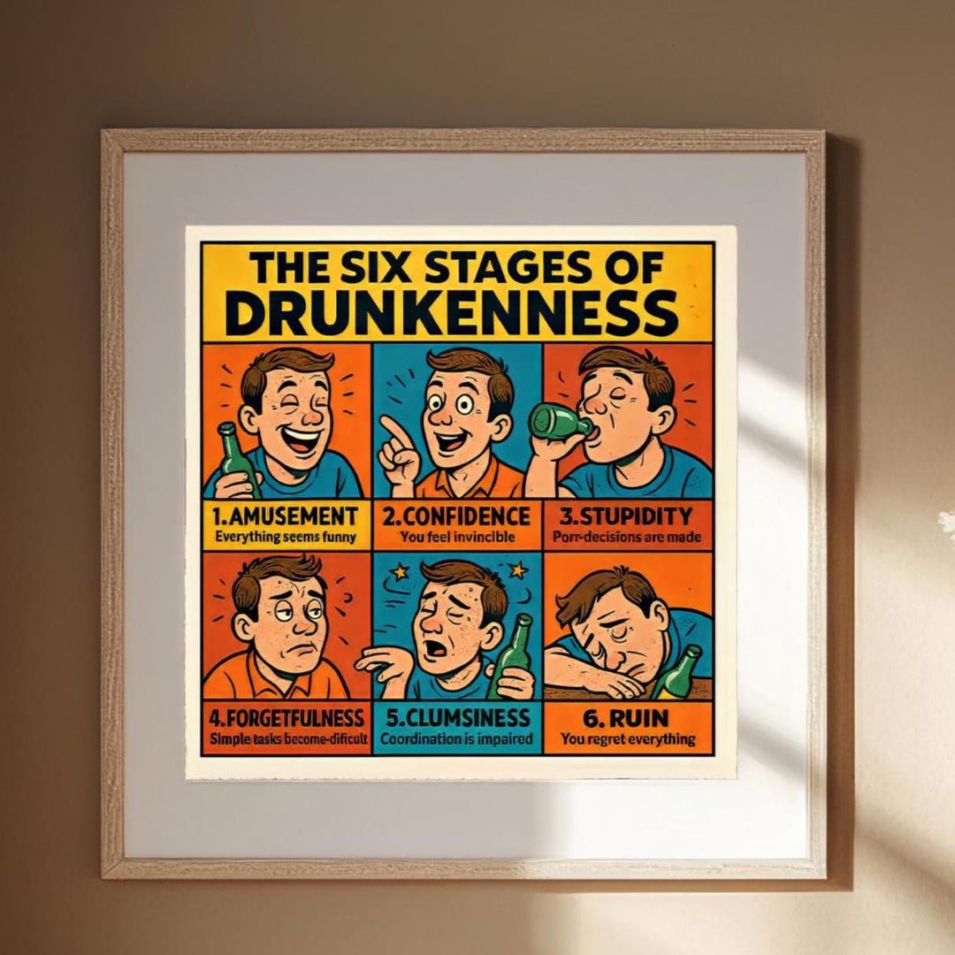 Booze Odyssey – Pop Art Parody Print | Six Stages of Drunkenness ...