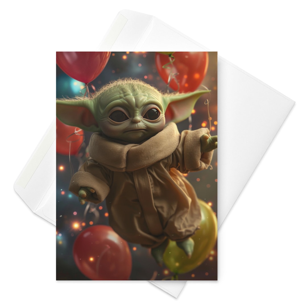 Yoda's Balloon Adventure Star Wars Inspired Birthday Card, Baby Yoda ...