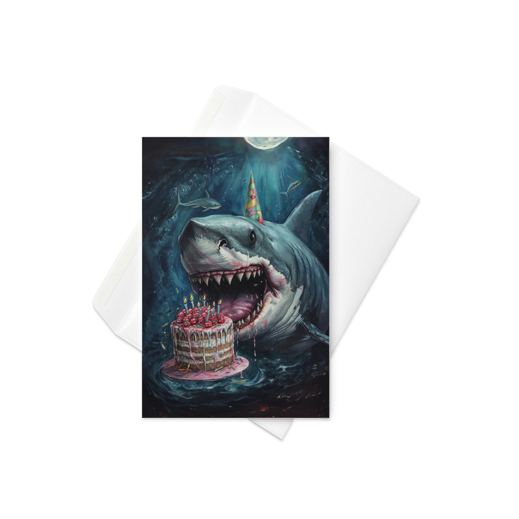 Shark Surprise - Gothic Jaws-inspired Birthday Card, Fun Shark Cake ...