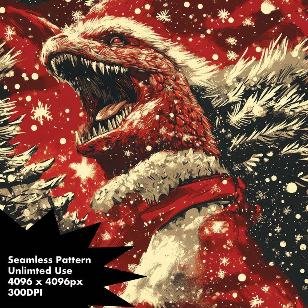Festive Kaiju - Godzilla Christmas Seamless Pattern, Monster Holiday ...