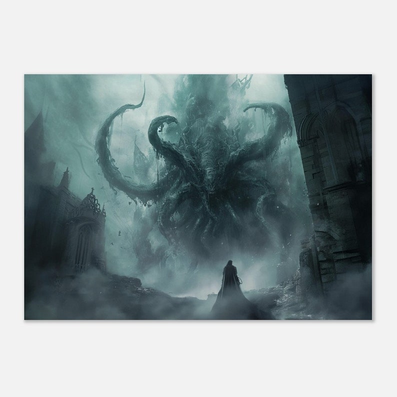 Gothic Octopus Monster Art Print, Heroic Stand Scene, Dark Fantasy Wall ...