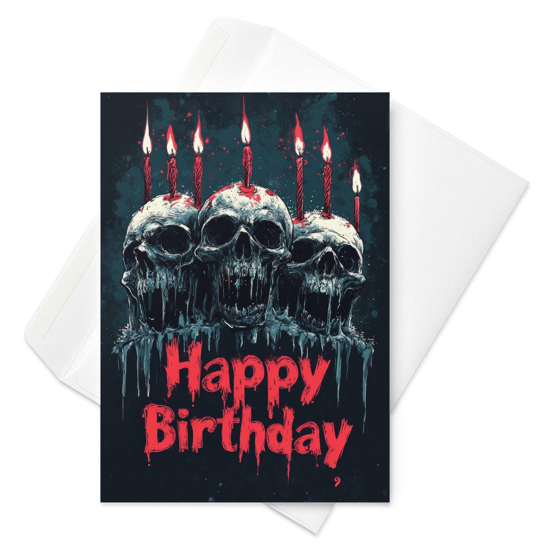 Macabre Skull Cake Birthday Card - Gothic Horror Theme | Dark & Edgy ...