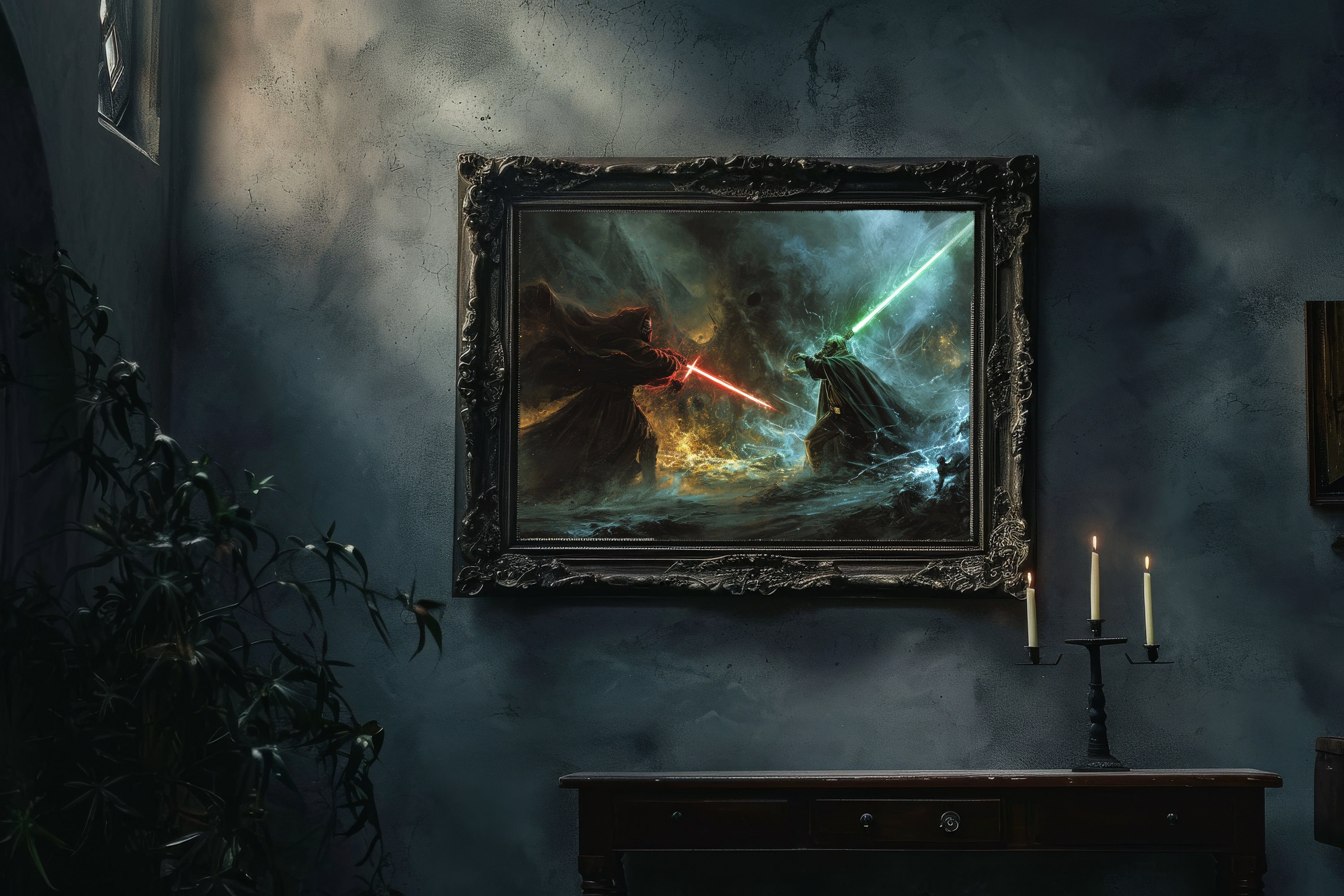 Star Wars Inspired Jedi Vs Sith Battle Art, Epic Gothic Galactic ...
