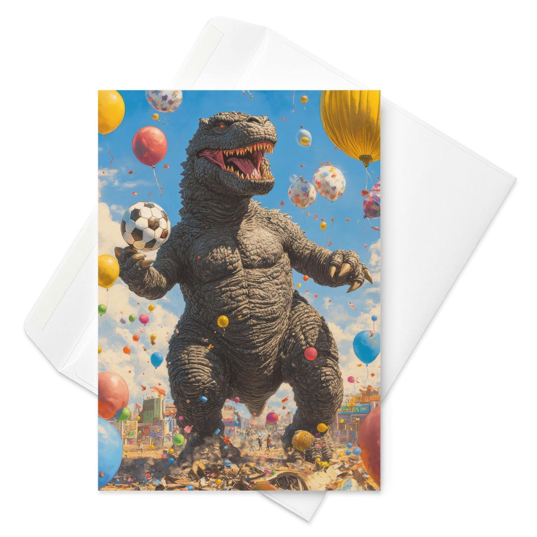 Funny Godzilla Birthday Card Football-themed Monster Card for Football ...