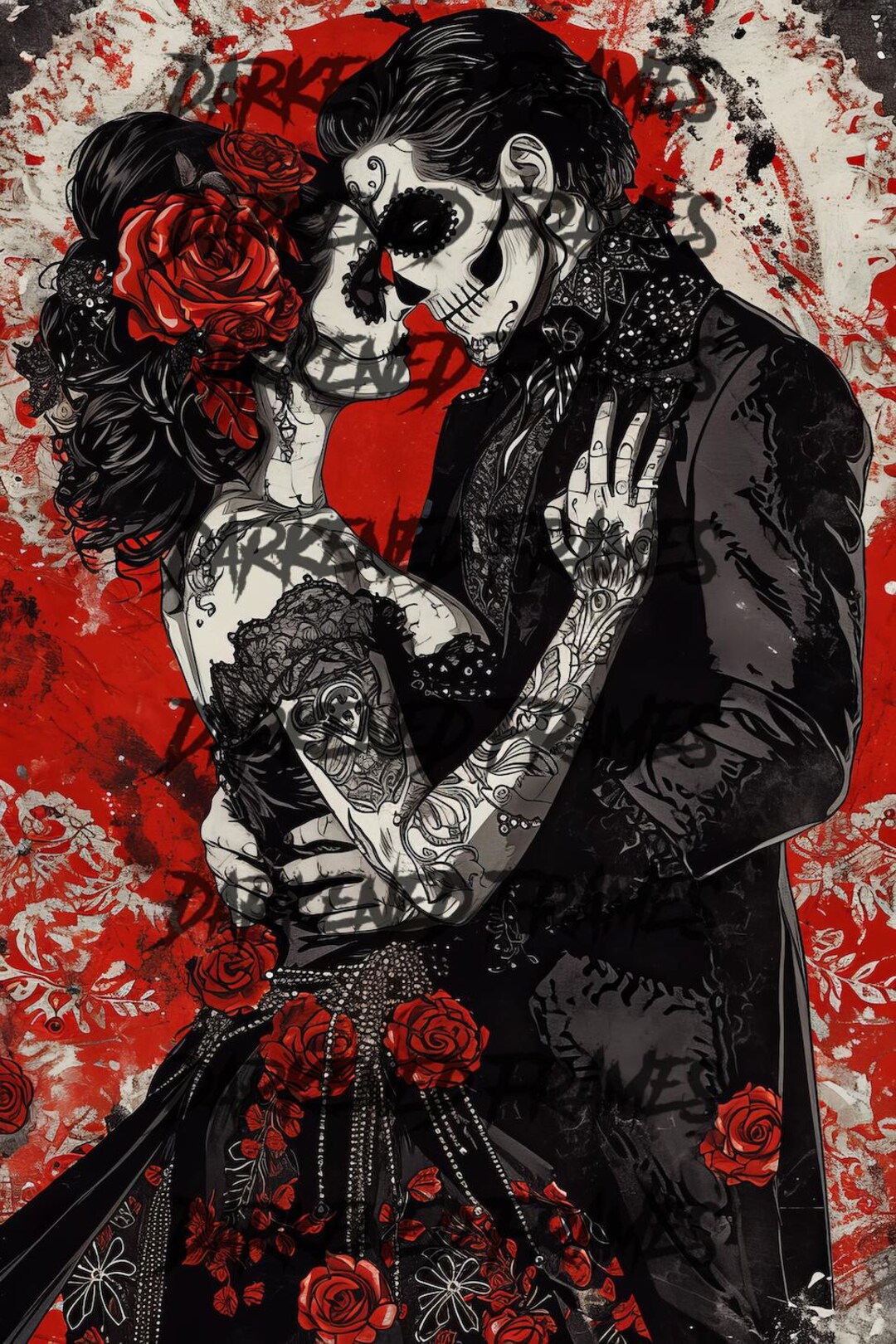 Day of the Dead Gothic Embrace Digital Download - Day of the Dead Art ...