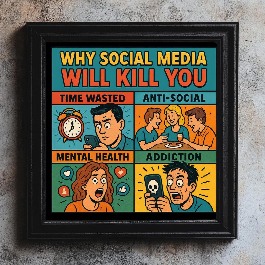 Scroll to Doom – Social Media Satire Art Print | Funny Digital Detox ...