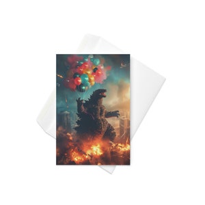 Godzilla's Balloon Fiesta: Colorful Celebration Birthday Card - Monster ...
