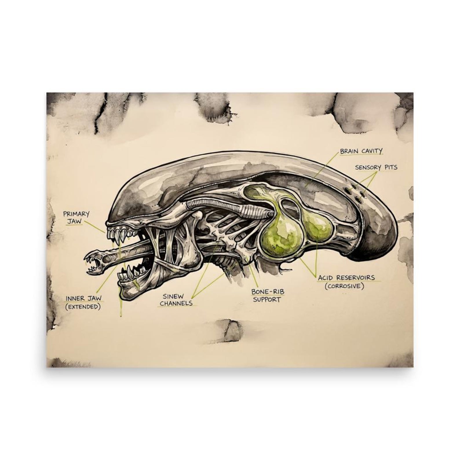 Xenomorph Anatomy Cutaway Art Print – Funny Sci-fi Horror Alien Head ...