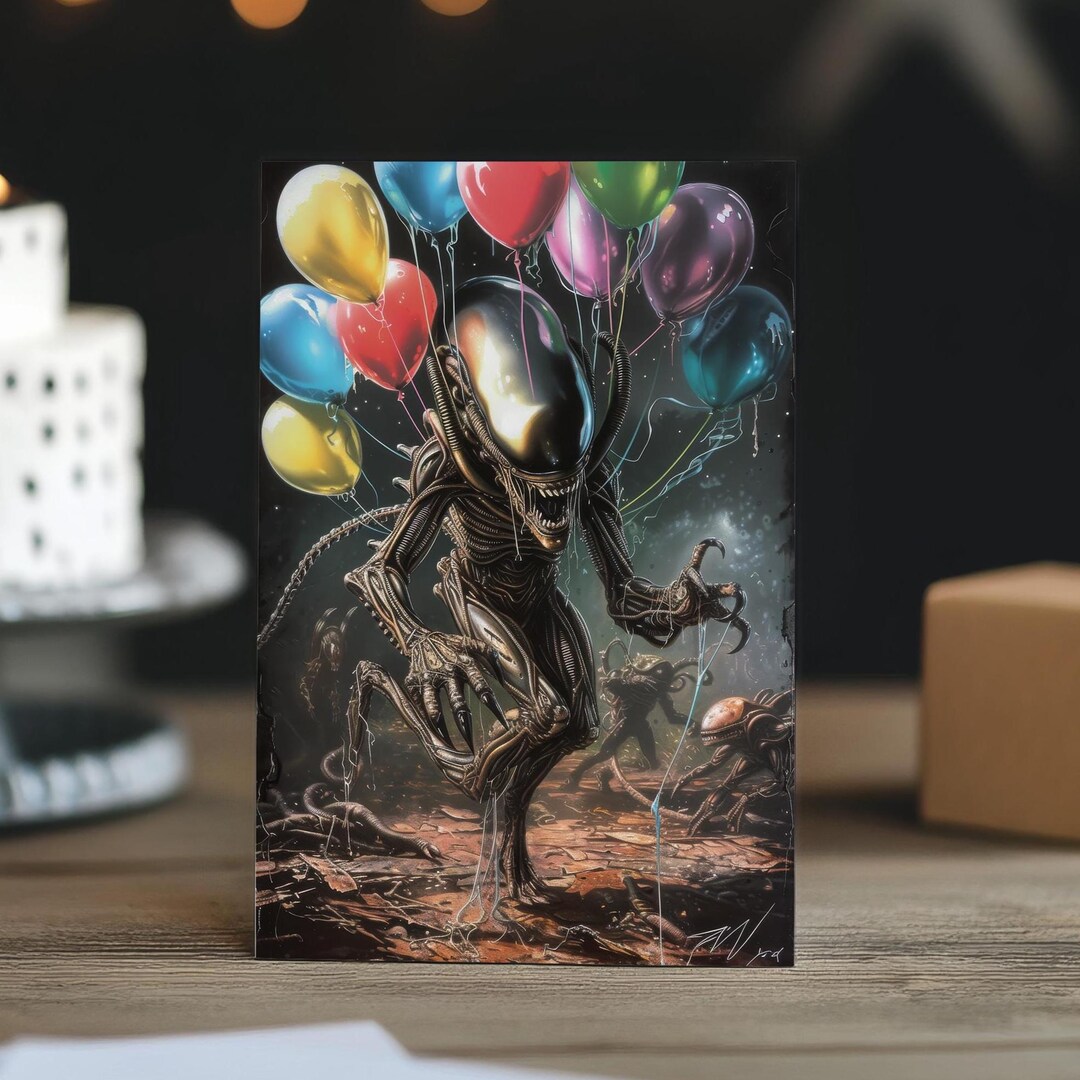 Alien Party Popper – Xenomorph Birthday Card, Horror Parody Balloons ...