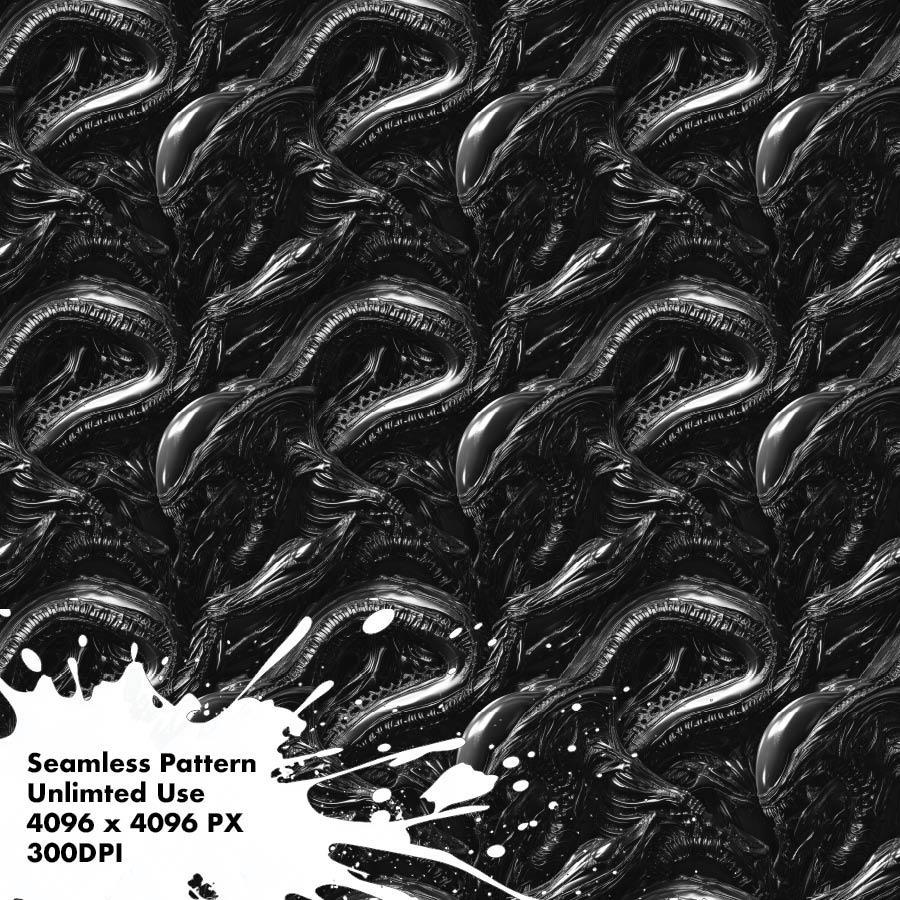 Xenomorph Seamless Pattern – Alien Sci-fi Digital Design, Futuristic ...