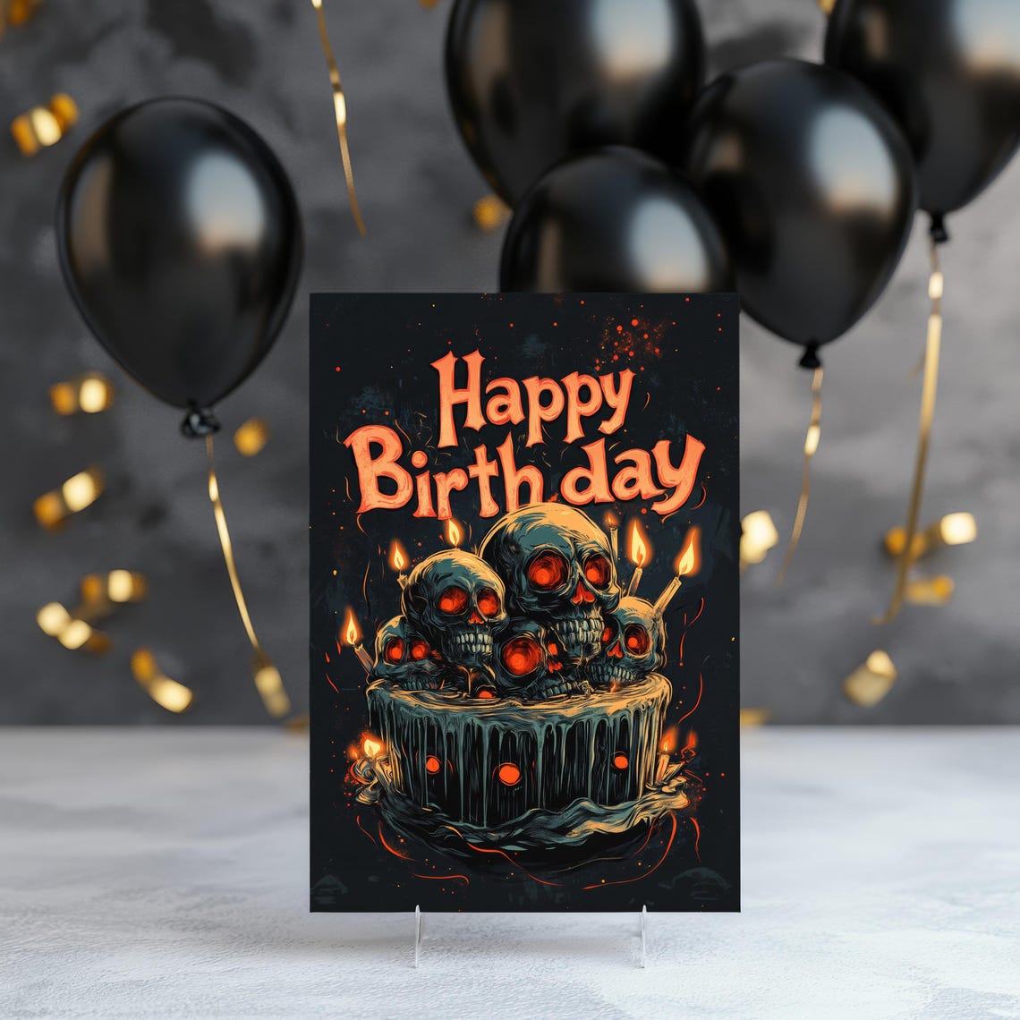 Skull-filled Birthday Cake Card - Gothic Horror Design | Dark & Cool ...