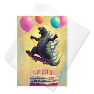 Godzilla's Joyful Leap: Gothic Monster Birthday Card - Kaiju Fun ...