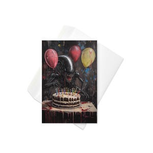 Xenomorph Alien Birthday Card Gothic Horror Theme With Balloons, Unique ...