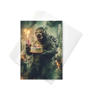 Godzilla's Gaze: Gothic Birthday Card - Monster in Ruins, Kaiju With ...