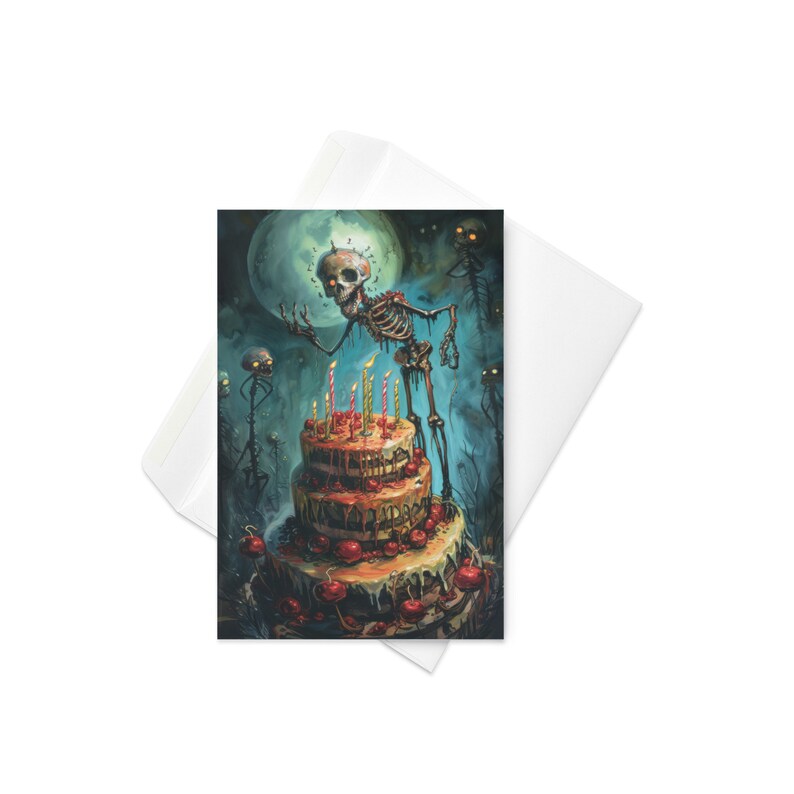 Skeletal Surprise Gothic Birthday Card, Skeleton Man on Cake, Unique ...