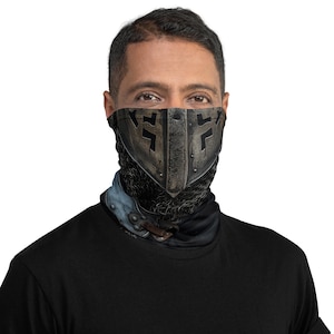 Medieval Knight Face Gaiter - Gothic Silver Armor Mask, Cosplay Warrior ...