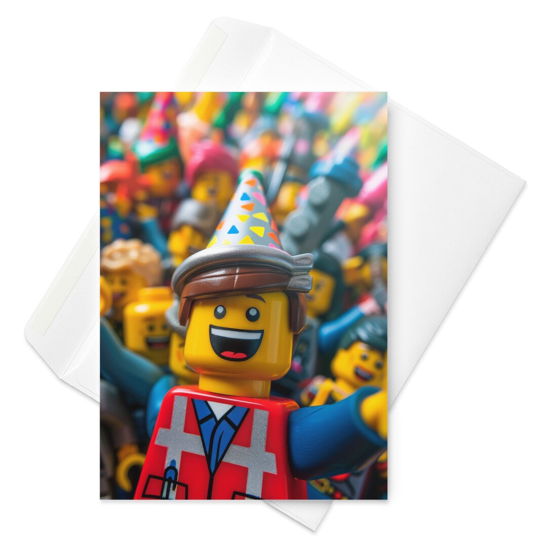 Brick Bash Selfie Gothic Lego Man Birthday Card, Block Party ...