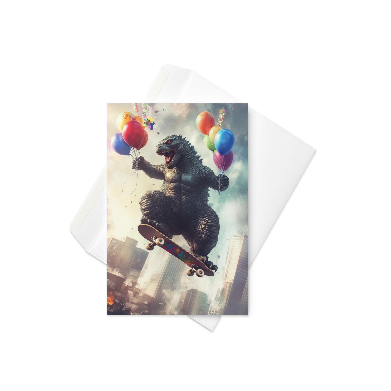 Urban Rampage: Godzilla on a Skateboard Funny Gothic Birthday Card ...